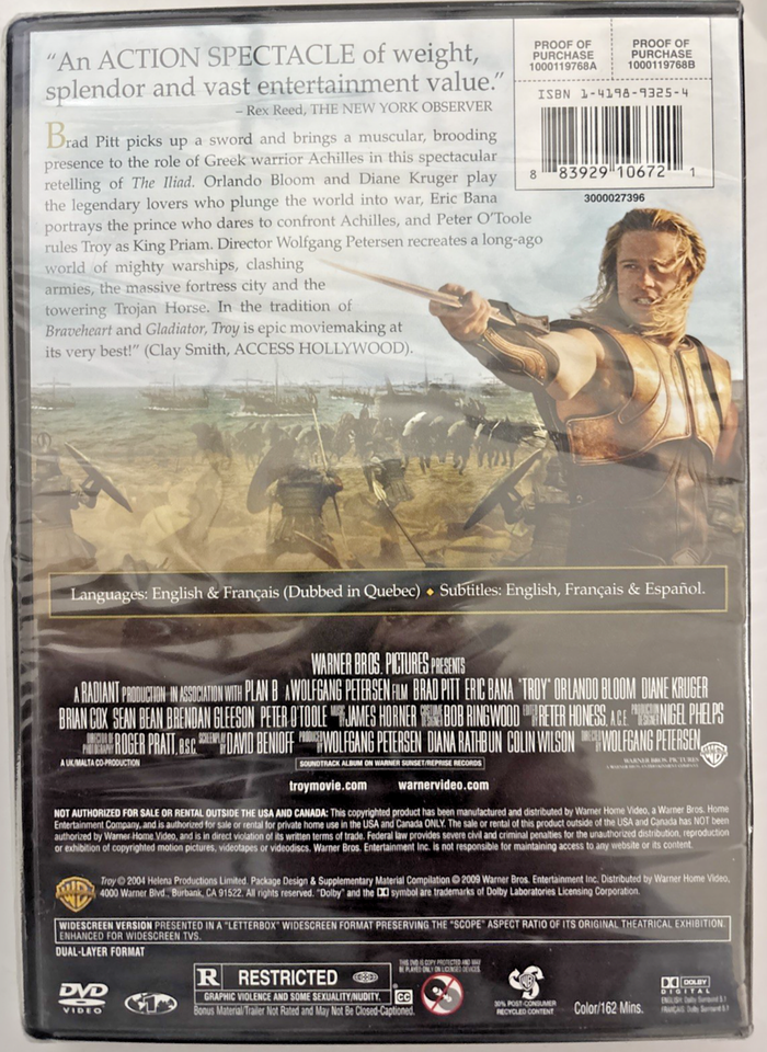 Troy DVD (2004) Widescreen Brad Pitt Eric Bana Orlando Bloom | eBay