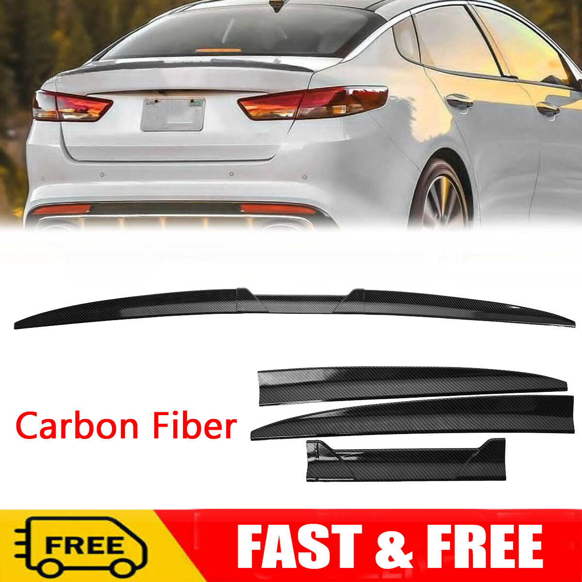 For Kia Optima Forte Sedan 53" Carbon Fiber Rear Trunk Lip Spoiler Wing ...