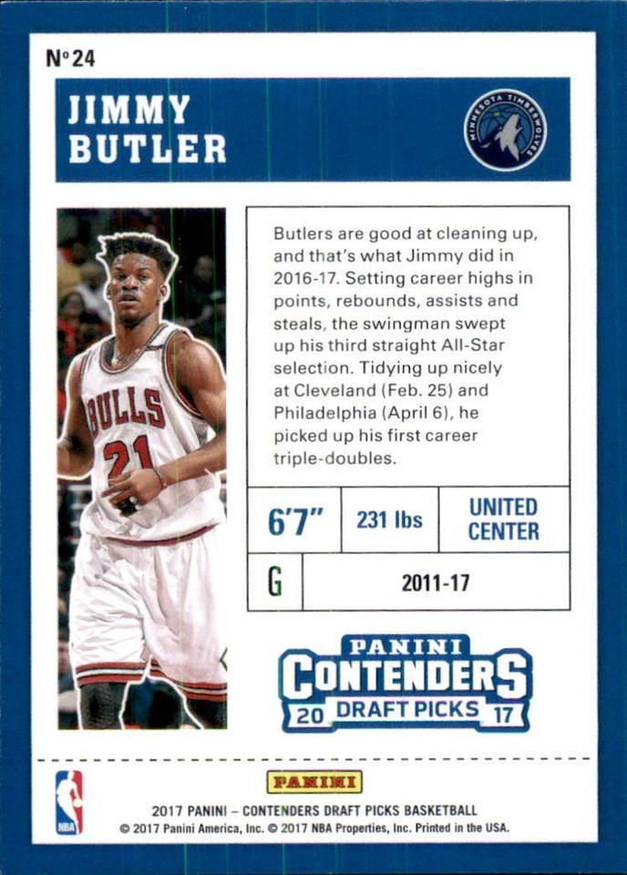 2017-18 Panini Contenders Draft Base White jersey #24 Jimmy Butler ...