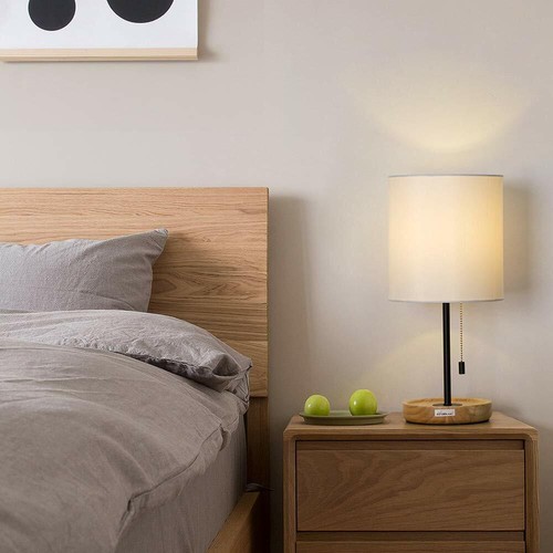 Table Lamp Nightstand Desk Lamp Wood Base Pull Chain Bedside Lamp for ...