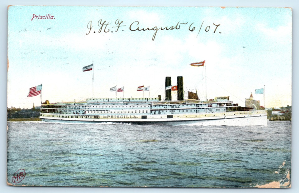 Steamer Priscilla Steam Ship Fall River Line Postcard | eBay