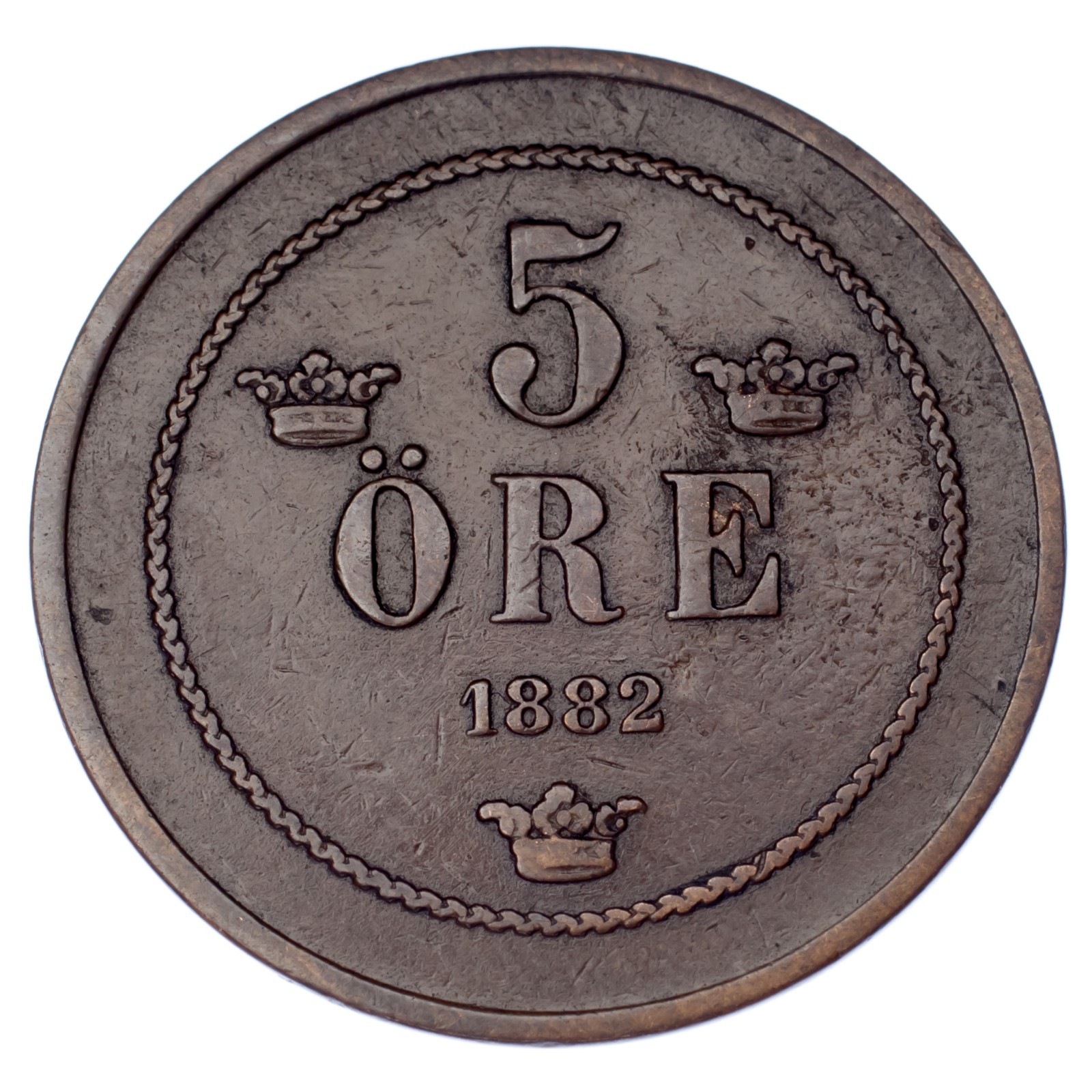 Sweden Lot of 2 Coins (1875 2 Ore VF, 1882 5 Ore VF+) Great Coin Lot ...