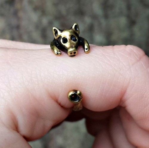 Pig Ring - Adjustable Wrap Ring - Silver Piglet Hog Animal Lover Farmer ...