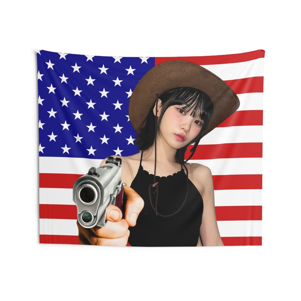CHAEWON Le sserafim gun USA Flag, Kpop flag, Tapestry, Kpop Merch ...