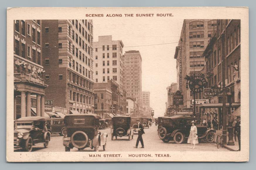 Main Street HOUSTON Texas ~ Antique Sunset Railroad Route Albertype ...