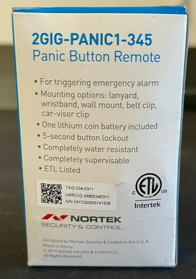 Brand New 2GIG 2GIG-PANIC1-345 Wireless Panic Button Remote | eBay