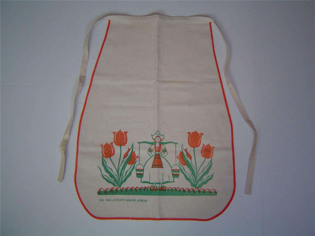 Vtg Half Waist Apron With DUTCH GIRL &HOLLAND TULIPS~Utility Snack ...