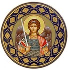 Saint Michael Icon in Wooden Circular Frame - With Blue Velvet - 7 3/4 ...