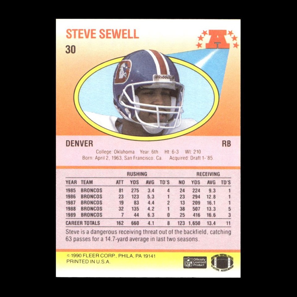 Steve Sewell 1990 Fleer Denver Broncos #30 R325A 29 | eBay