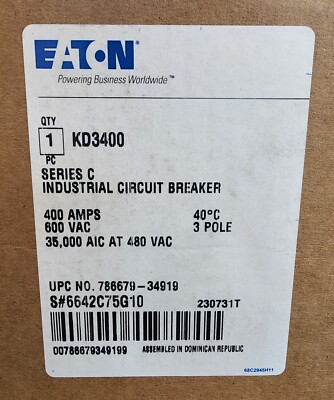 EATON CUTLER HAMMER KD3400 3 Pole 400 AMP Type KD Circuit Breaker | eBay
