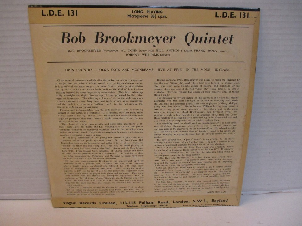 1458: Bob Brookmeyer "Featuring Al Cohn" Vogue UK LDE 131 10" VG+/VG++ ...