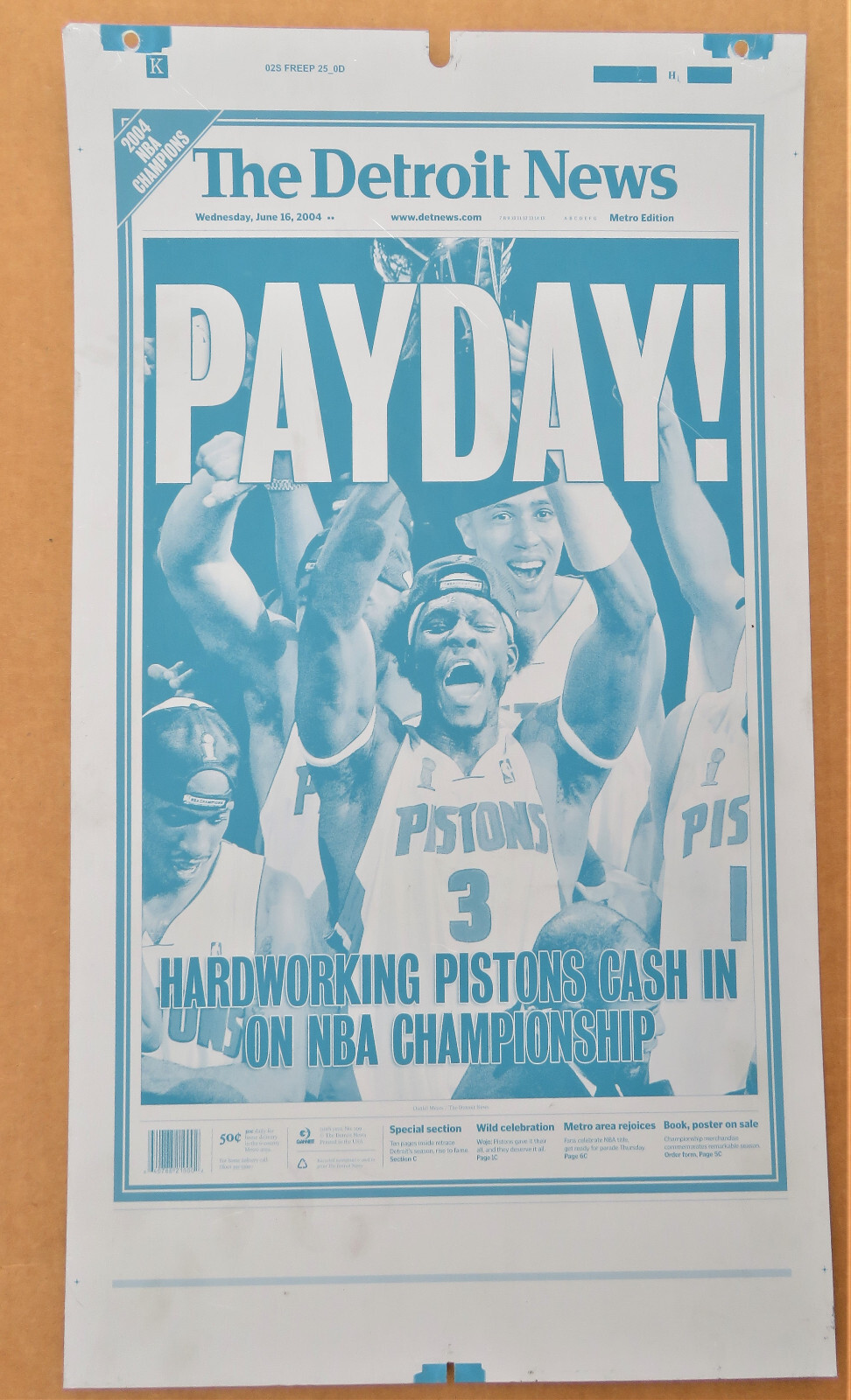 Detroit Pistons 2004 Champions Newspaper Printing Plates (2) Big Ben ...