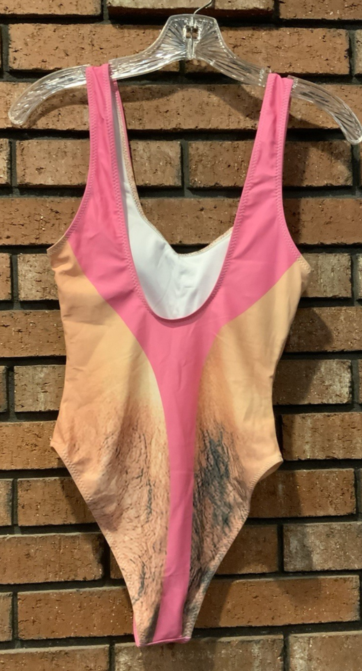 Womens 1 pc Swimsuit Hairy Chest and Back Pink String Bathing Suit ...