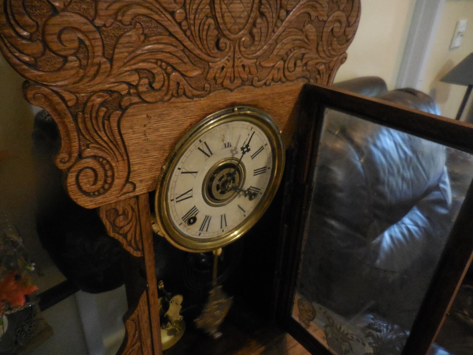 Antique WmL Gilbert 8-Day Gingerbread Kitchen Mantle Wind-Up Wooden ...