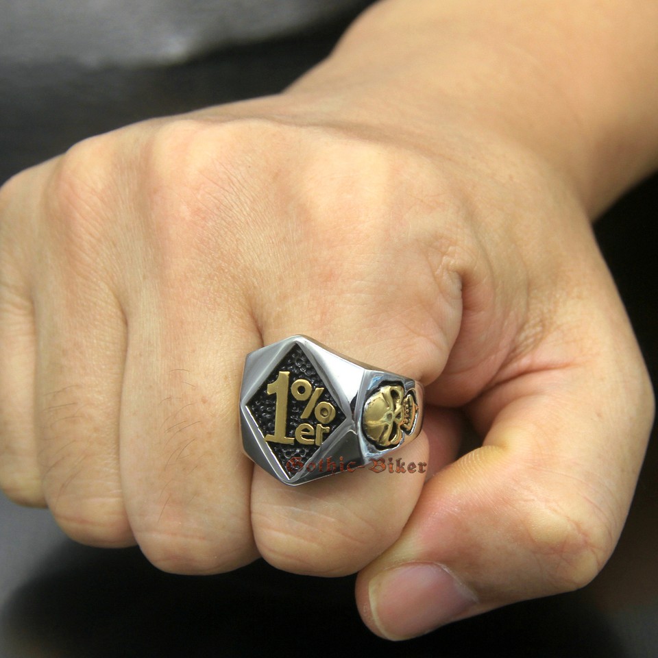 Men 1%er One Percenter Outlaw Biker Motorcycle Club Skull Ring Silver ...