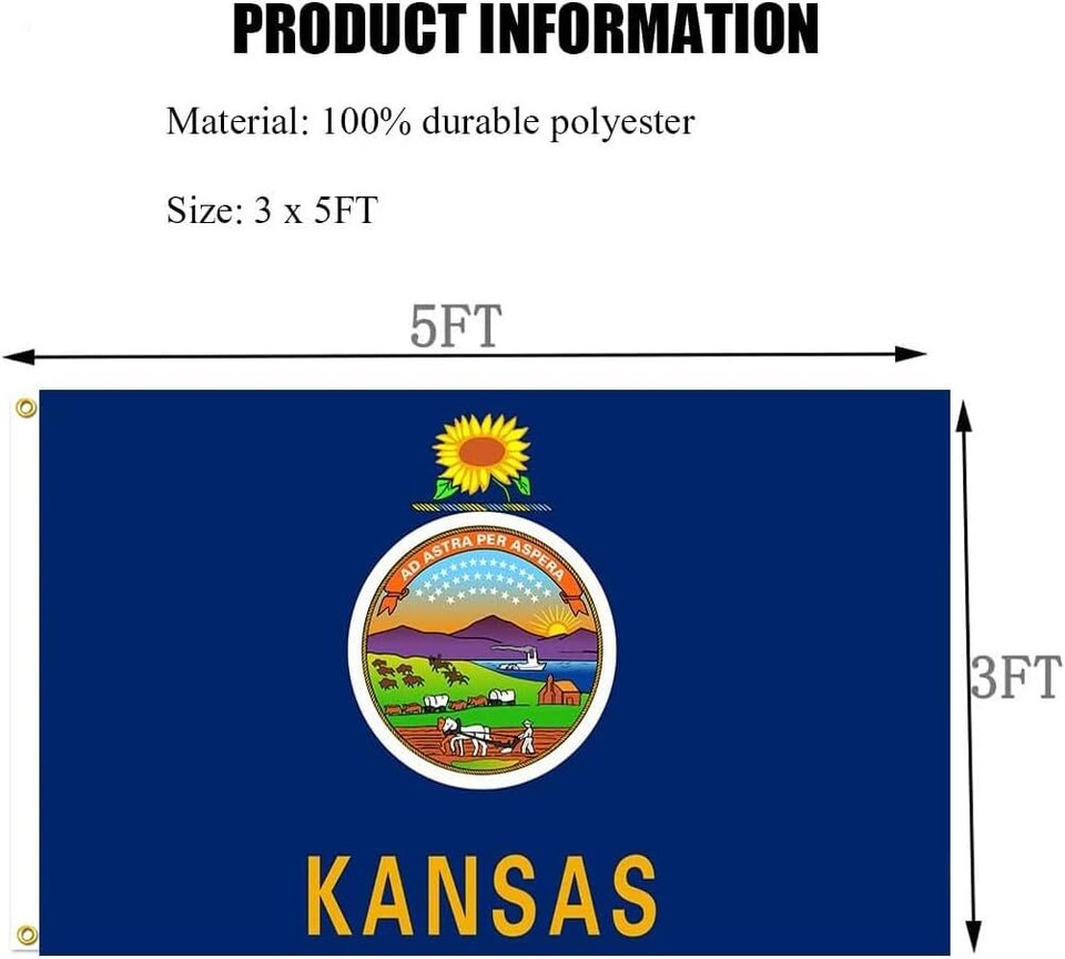 Kansas Flag 3x5 Outdoor Double Sided - Heavy Duty 3Ply Polyester | eBay