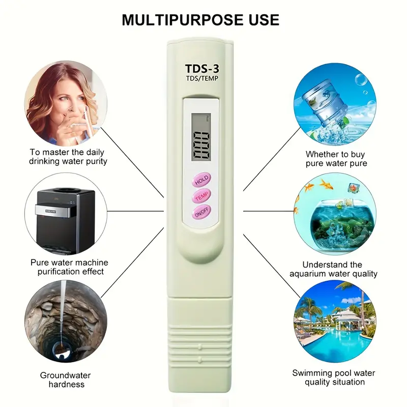 Handheld Water Quality Hardness Purity Digital LCD Meter 0-9990 PPM TDS ...