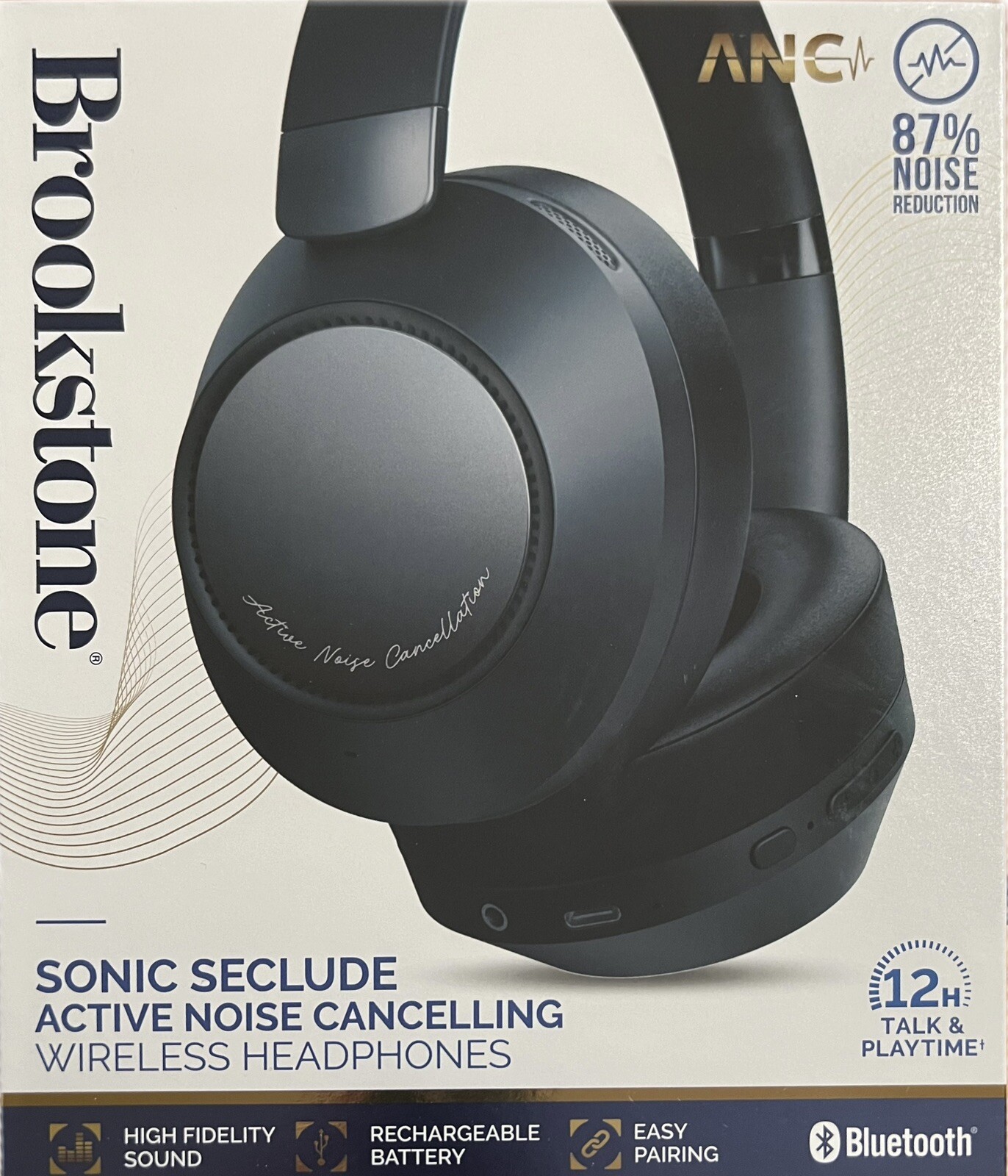 Brookstone Sonic Seclude Active Noise Canceling Wireless Headphones NEW ...