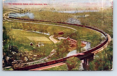 Postcard Wisconsin Ableman Railroad Train on Horseshoe Curve Posted ...