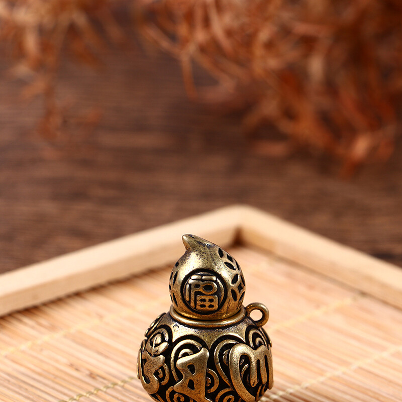 Brass Letters Blessing Lotus Gourd Charms Lucky Keychain Pendants Pill ...