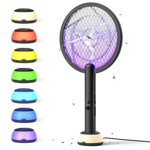 Electric Fly Swatter Bug Zapper Racket 4000V LED Screen Dual Modes Fly ...