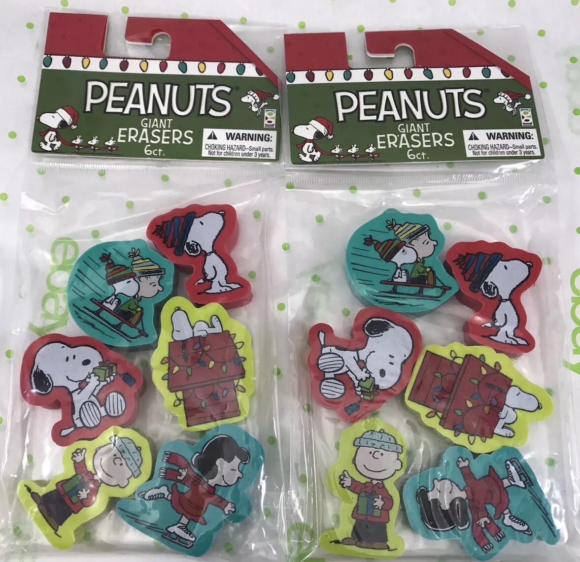 Peanuts Giant Erasers Packages 6 Count Each Gift Collectible Lot Of 2 ...