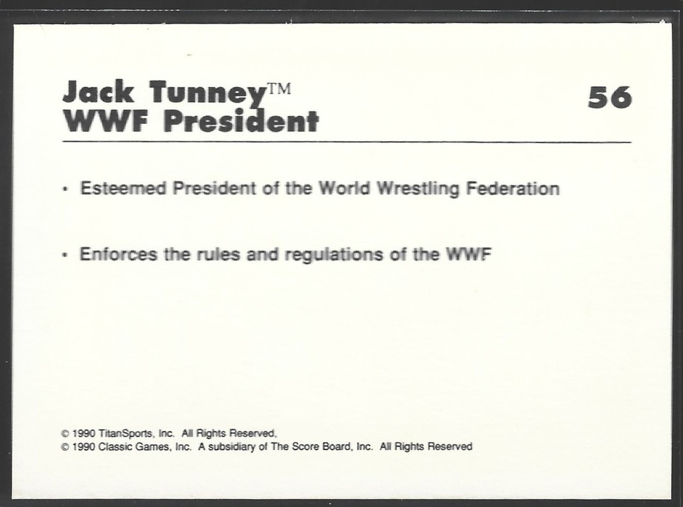 1990 Classic WWF Jack Tunney #56 WWF President Wrestling Card EX/NM ...