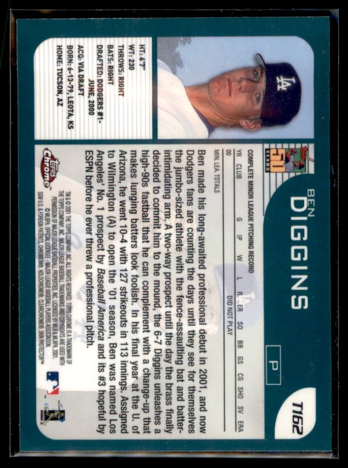 2001 TOPPS TRADED & ROOKIES CHROME BEN DIGGINS LOS ANGELES DODGERS # ...