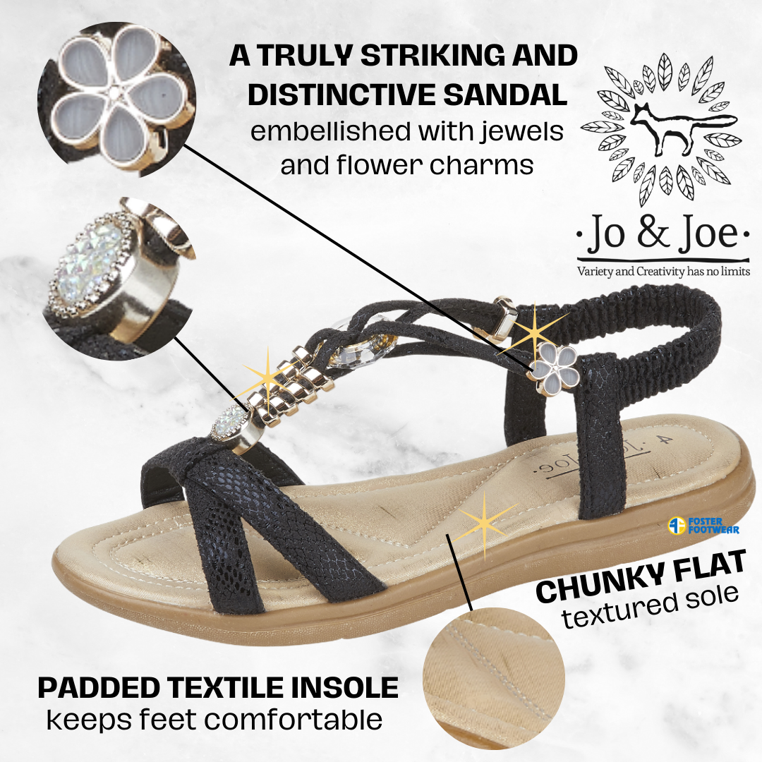 Jo & Joe Ladies Open Toe Elastic Slingback Slip On Strappy T-bar Flat ...