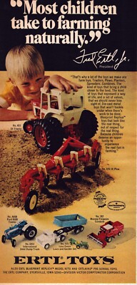 1974 Ertl Die-Cast Metal Toys Farm Tractor Plow Combine Vintage Print ...