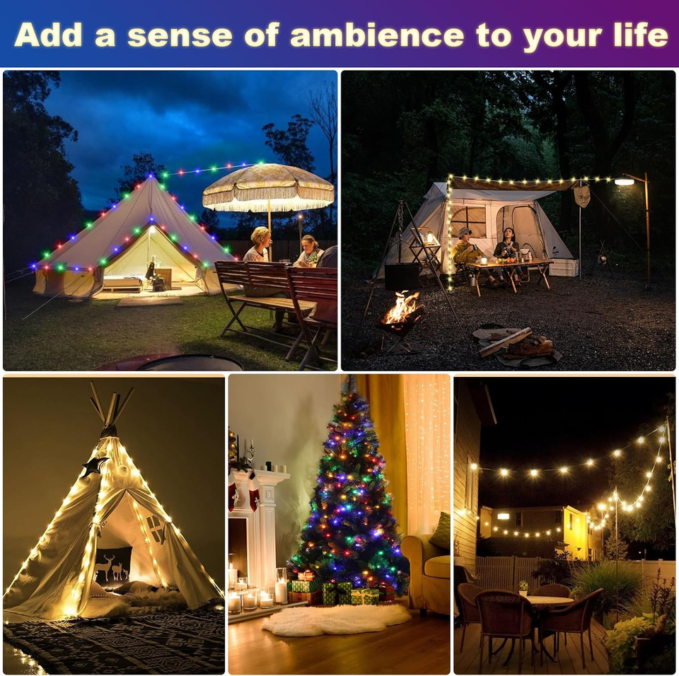 Camping String Lights, Outdoor String Lights with 8 Lighting Modes ...