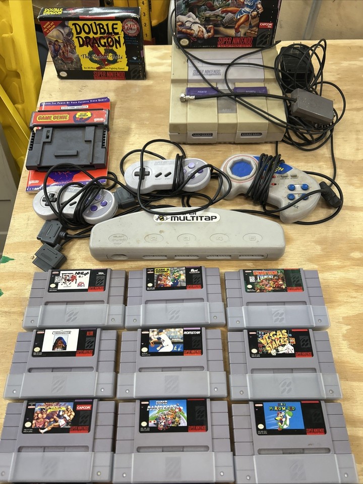 SNES. With 23 Games., Game Genie, Three Controllers, In Super Multi Tap ...