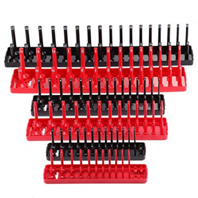 6PCS Socket Organizer Tray Set Red SAE & Black Metric Socket Storage ...