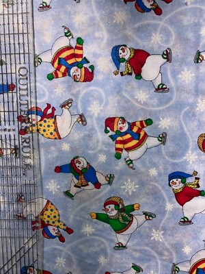 2 YDS Fabric Traditions First Snowfall Glitter QUILT Sew Fabric Snowman ...