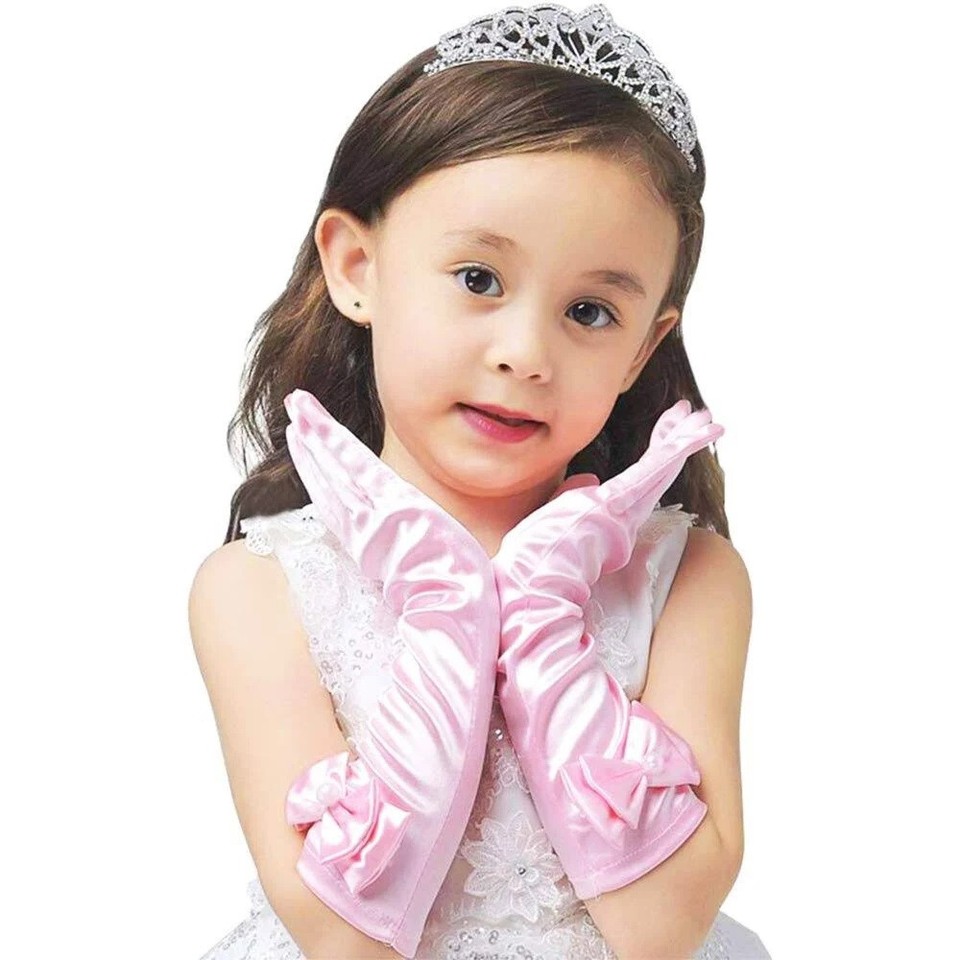 Child Pink Elbow Gloves long formal pageant girl dress up kid princess ...
