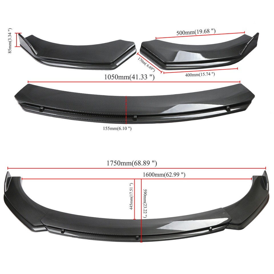Carbon Fiber Front Bumper Lips Rear Splitter Spoiler Universal For Audi ...