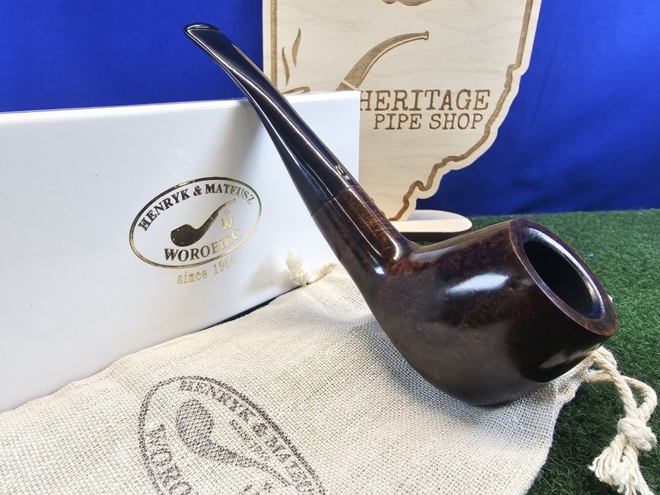 Handmade Worobiec 100 Smooth Brandy Semi-Bent Unsmoked Briar Pipe, Box ...