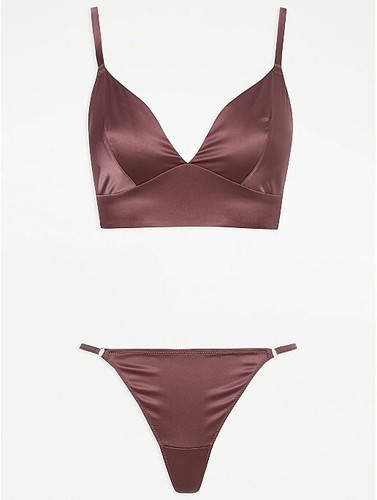 Silk Longline Bra Knicker Set Small Bustier Bralette Thong Underwear ...