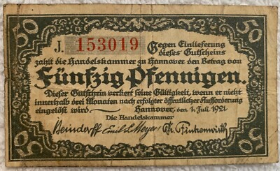 German note 50 Penny VF Funfzig Pfennigen 1921 Post WWI Era Vintage ...