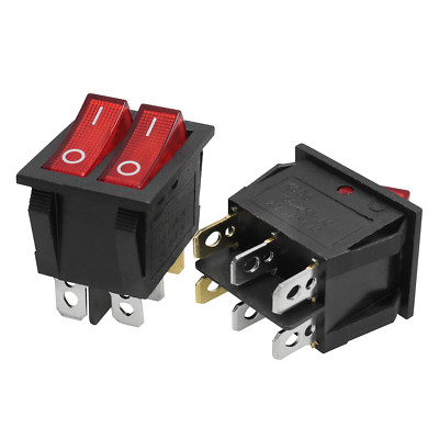 2PCS Double Red Light 6 Pin SPST On/Off 2 Way Boat Rocker Switch AC20A ...