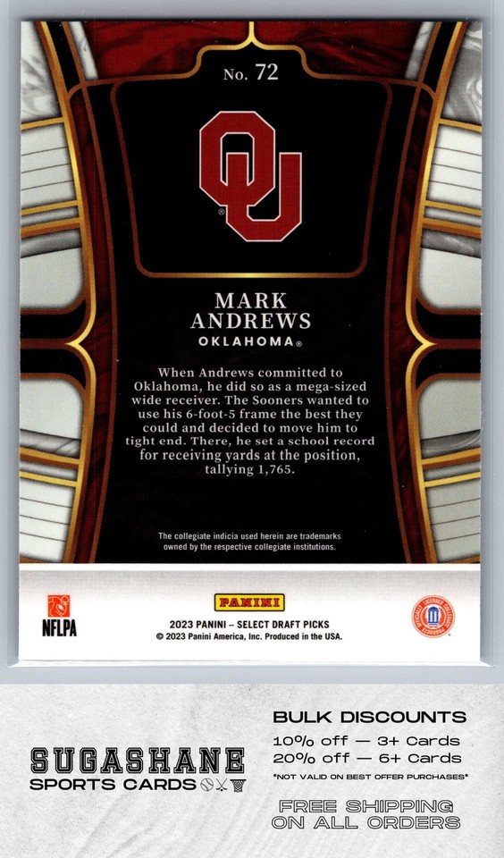 2023 Select Draft Picks 72 Mark Andrews Oklahoma Sooners Football Card ...
