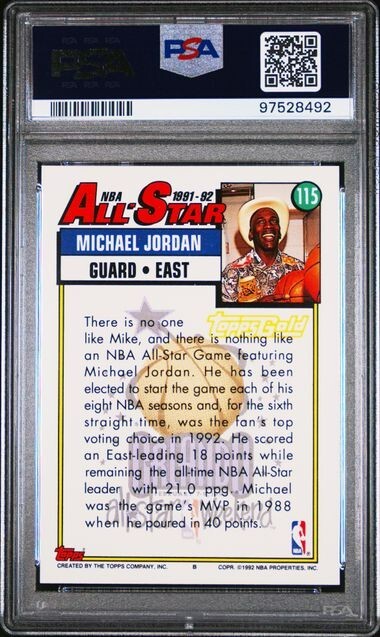 PSA 9 1992-93 Topps Gold Michael Jordan #115 PSA 9 Mint ~ All Star Game ...