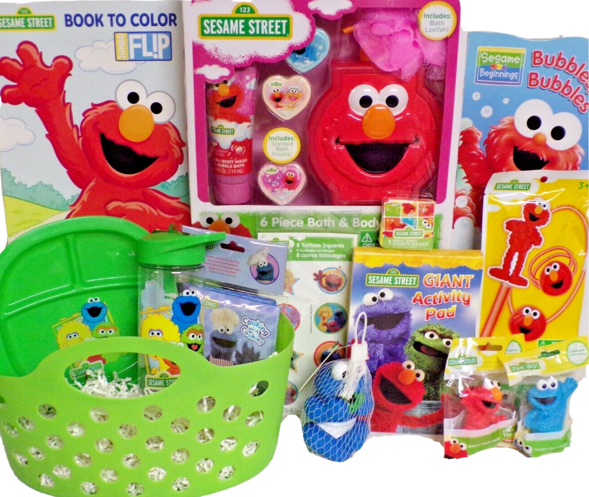 Bath Tub Baby Gift Basket NEW Elmo EASTER GIFT BASKET TOY BOOK LOT