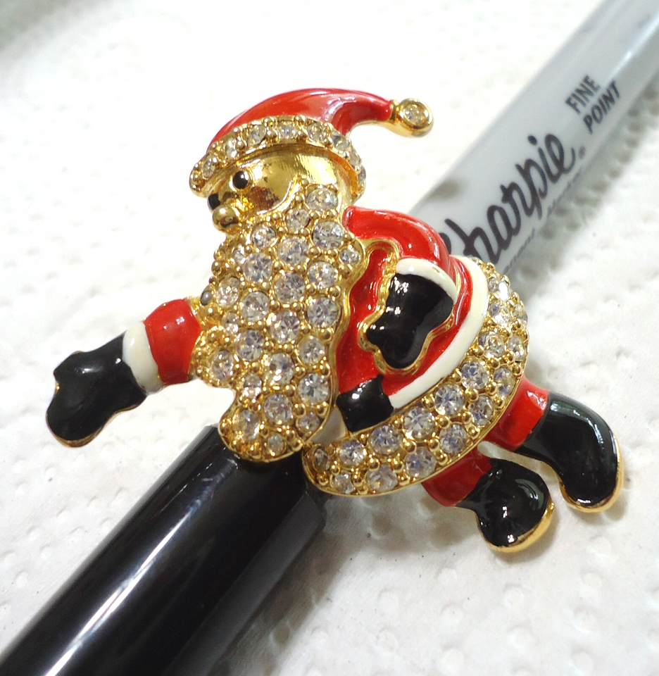 Vintage Metal & Rhinestone Realistic Button SANTA CLAUS 1 3/4" X 1 5/8 ...