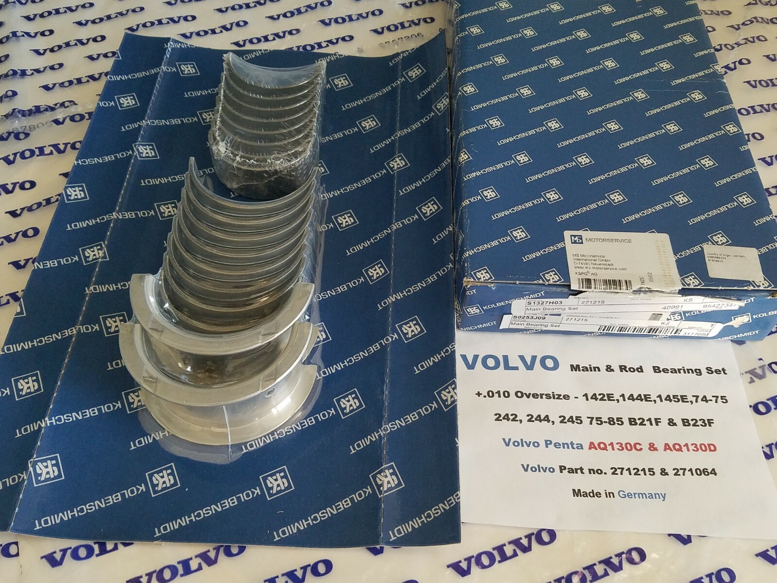 Volvo B18, B20, B21, B23 Main Bearing Set +.010 Penta AQ130 AQ125 AQ140 ...