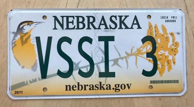 NEBRASKA GRAPHIC BIRD VANITY LICENSE PLATE " VSSI 3 " VS SI V SSI | eBay.de