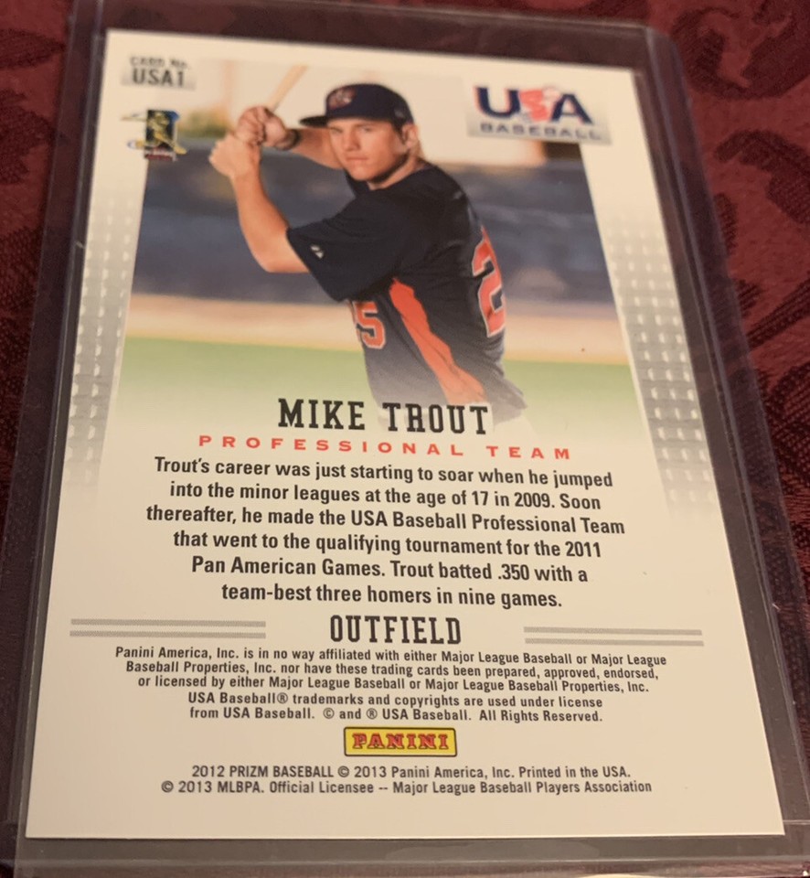 Mike Trout 2012 Panini Prizm USA Baseball Card # USA1, LA Angels ...
