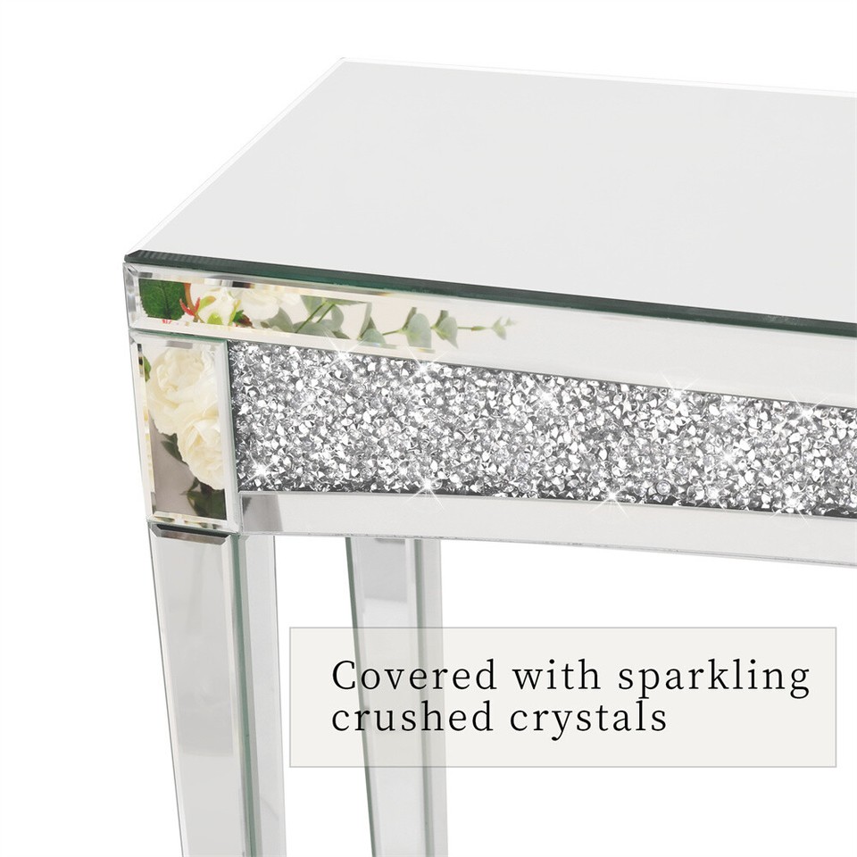 Modern Glass Rectangular Crystals Console Table Silver Desk Sofa Side ...