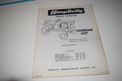 Simplicity Yeoman 627 Tractor Mfg. No. 578 & 579 Part's Catalog | eBay