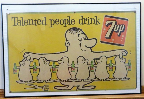 RARE 1959 LITHO 7UP CARDBOARD SIGN TALENTED PEOPLE DRINK 7UP 33 1/2" X ...